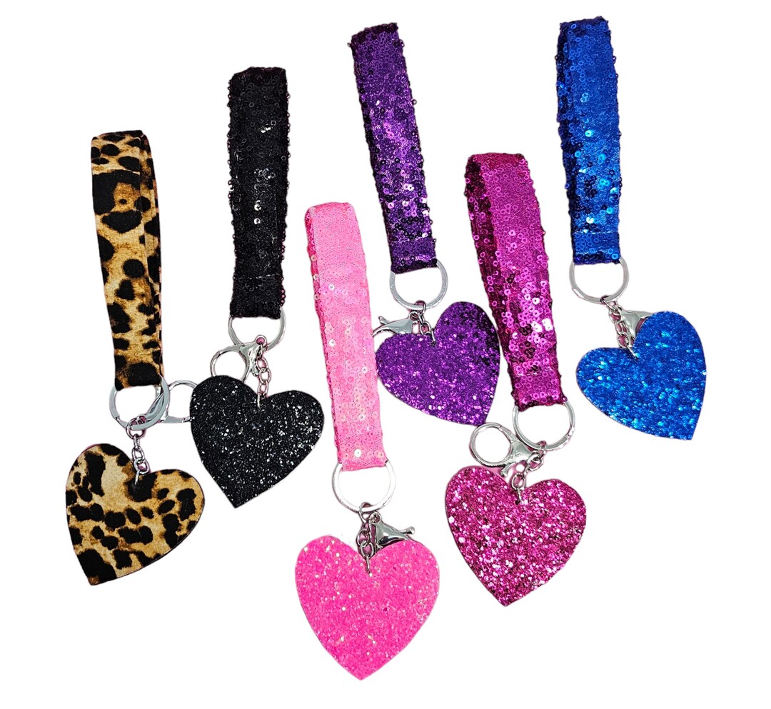 Sparkle Wristlet Key Holder Glitter Keychain Heart Sequin Bling ...