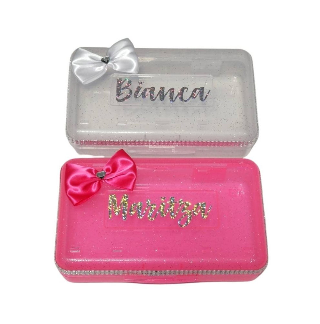 Sparkle Pencil Box Clear Pink Case Makeup Jewelry Holder Personalized ...