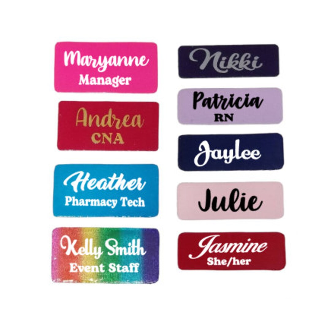 Glossy Name Tag PIN or MAGNET Work Badge Gloss Sealed Custom - Etsy
