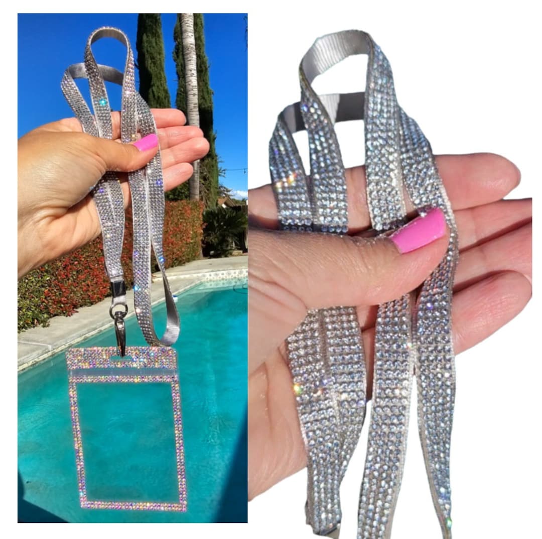 Diamond Lanyard ID Badge Holder Horizontal Vertical Rhinestones ...