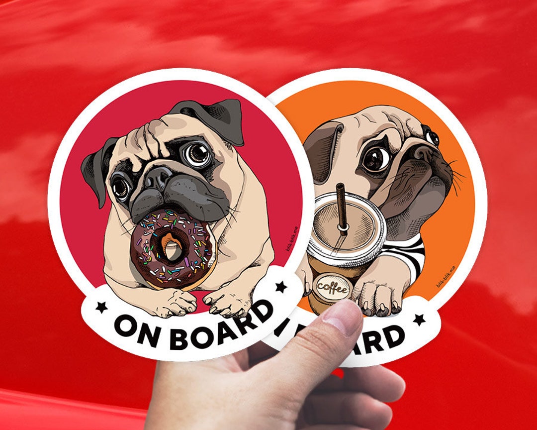 Pug on Board Car Window Sticker Pack. Pug Car Sticker is Best - Etsy