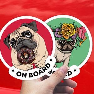 Pug on Board Car Window Sticker Pack for Women. Pug Car - Etsy