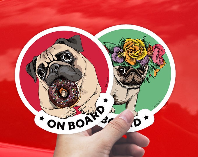 Pug on Board Car Window Sticker Pack for Women. Pug Car Sticker is Best ...