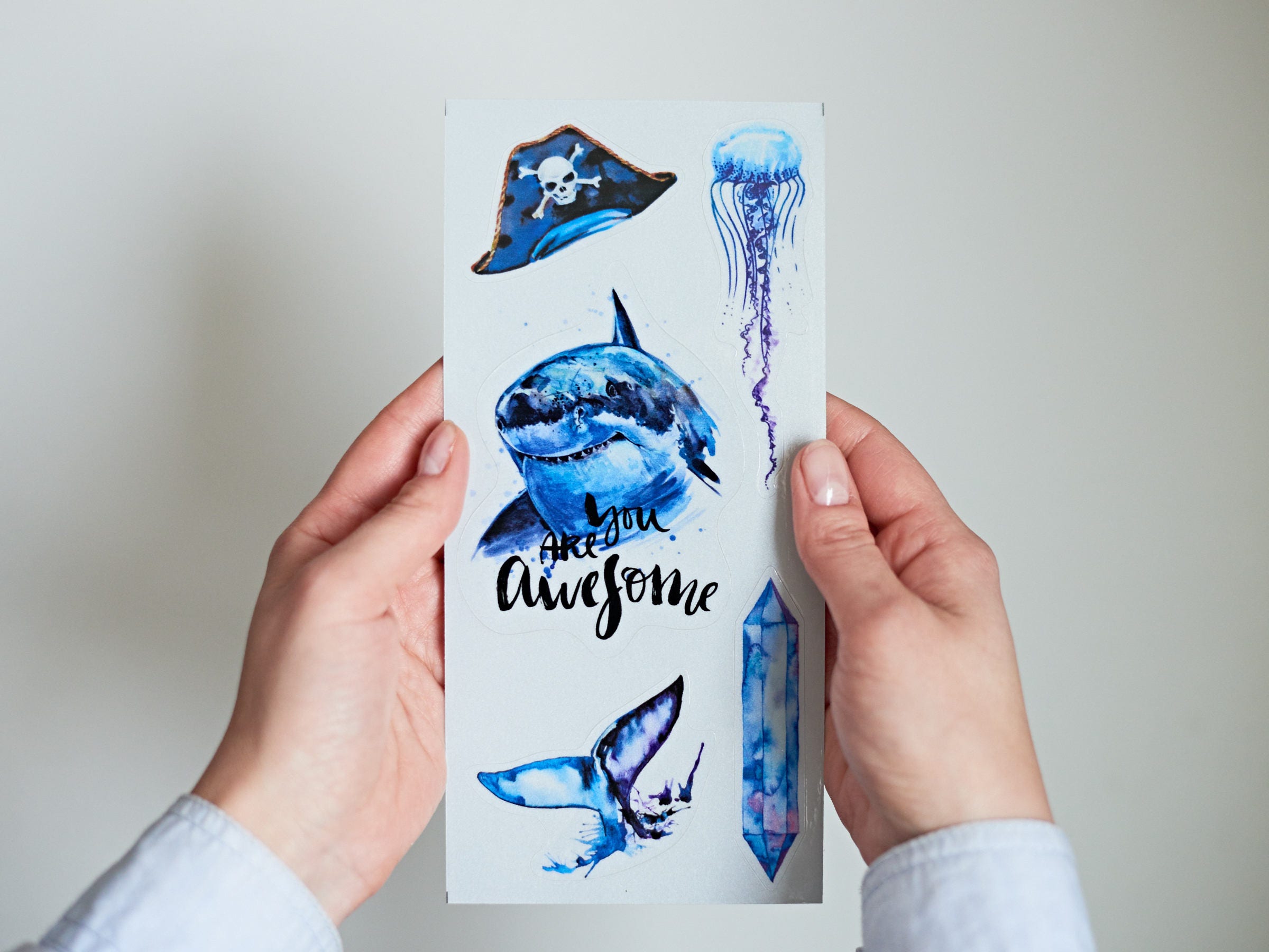 Reflective bike sticker pack Watercolor blue shark 4x8 | Etsy