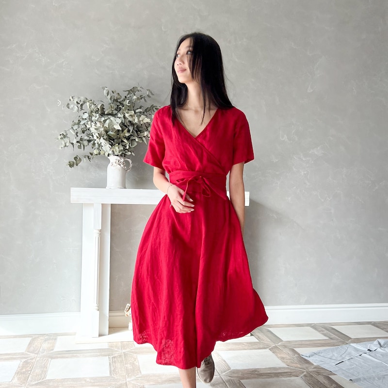 Red Linen Dress - Etsy