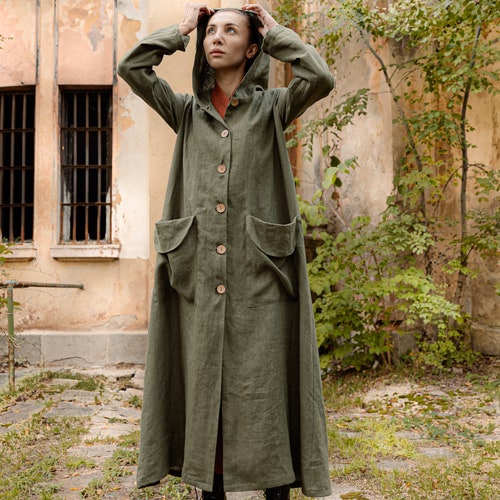 Linen Cloak With Hood / Linen Hooded Cape / Linen Cardigan - Etsy