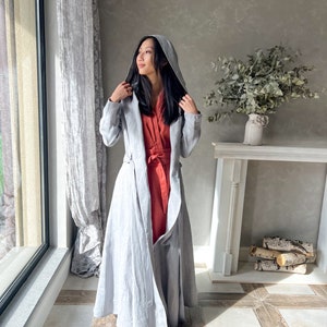 Hooded Linen Jacket Women, Long Linen Cloak, Maxi Linen Coat, Linen ...