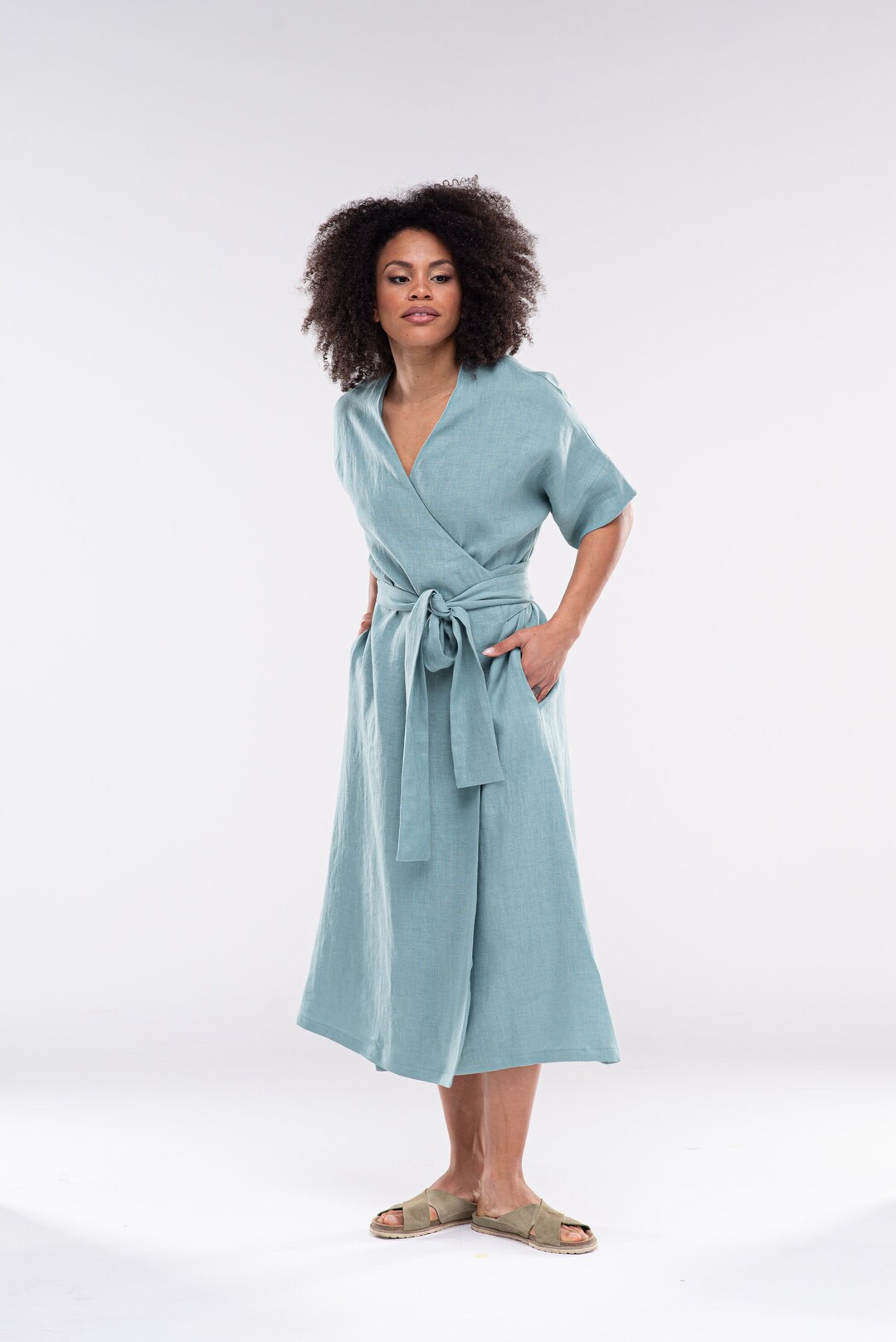 Loose Linen Dress, Wrap Linen Dress, Linen Beach Dress, Linen Sundress ...