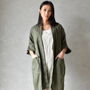 Plus Size Linen Jacket, Linen Kimono Cape Coat, Oversized Open Cardigan ...
