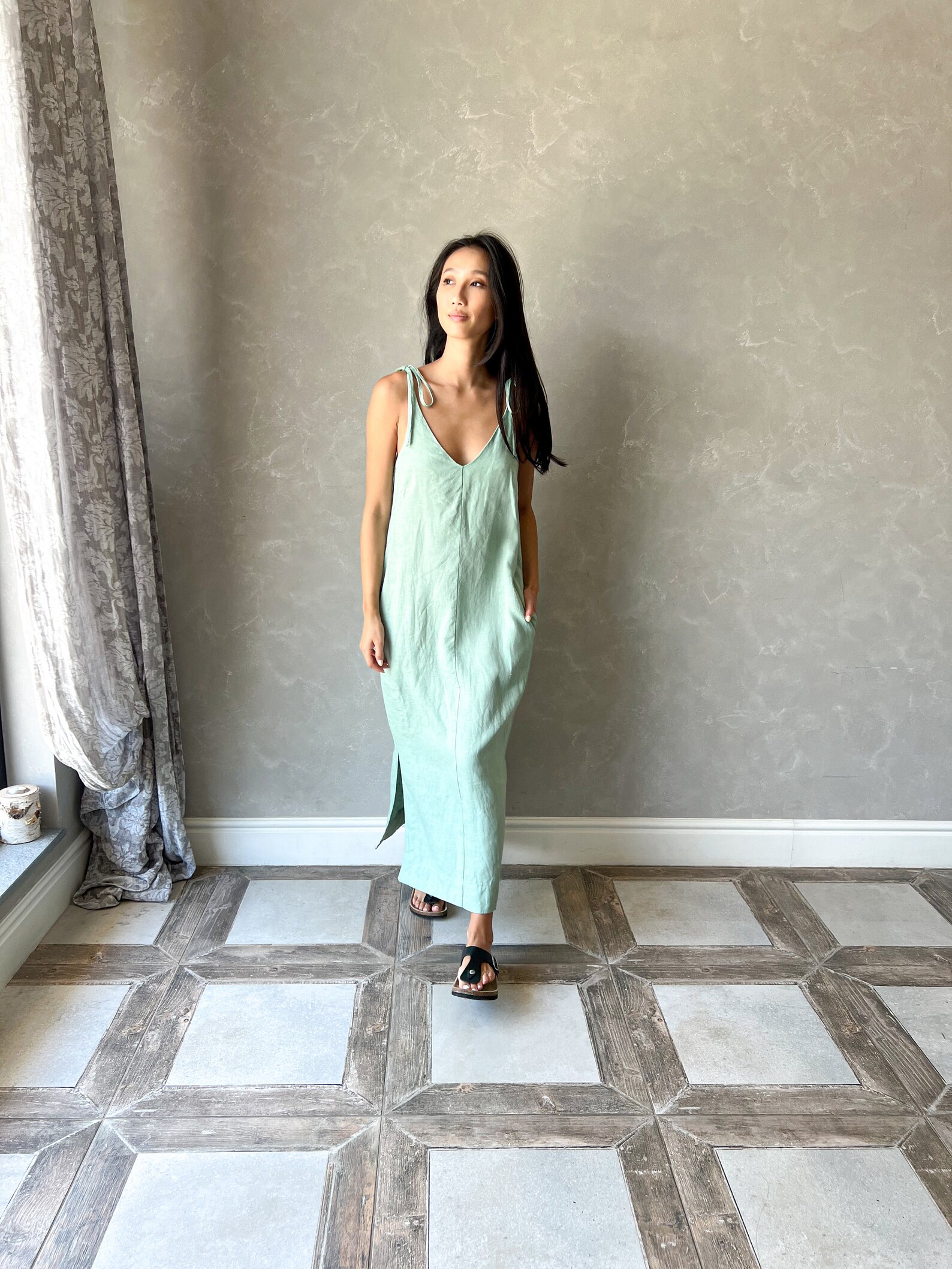 Summer Linen Slip Dress, Spaghetti Strap Dress, Linen Pinafore Dress ...