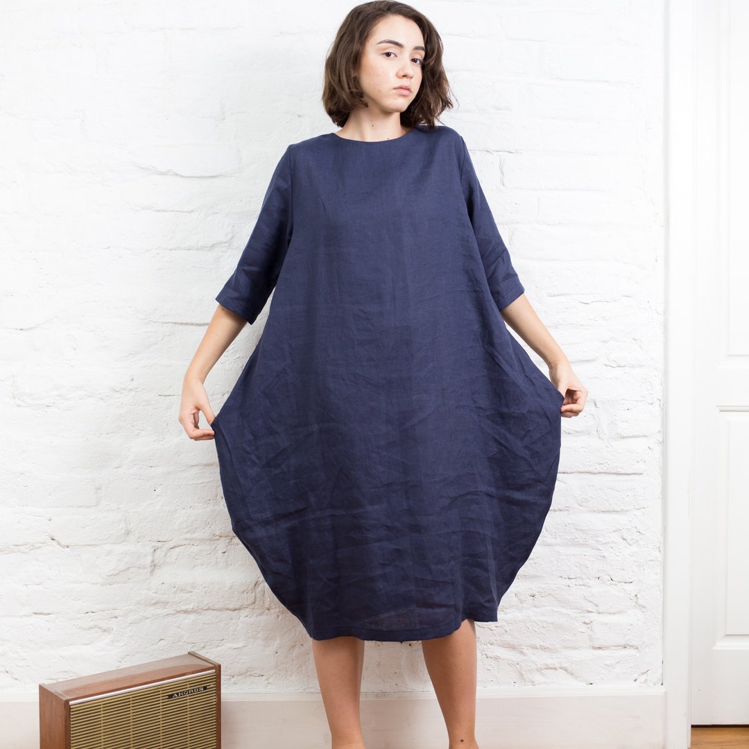 Navy Blue Linen Dress ANNA, Blue Summer Dress, Navy Blue Dresses, Blue ...