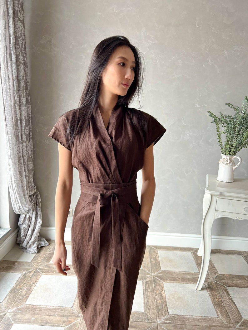 Linen Japanese Kimono Dress Linen Wrap Dress Romantic Linen - Etsy