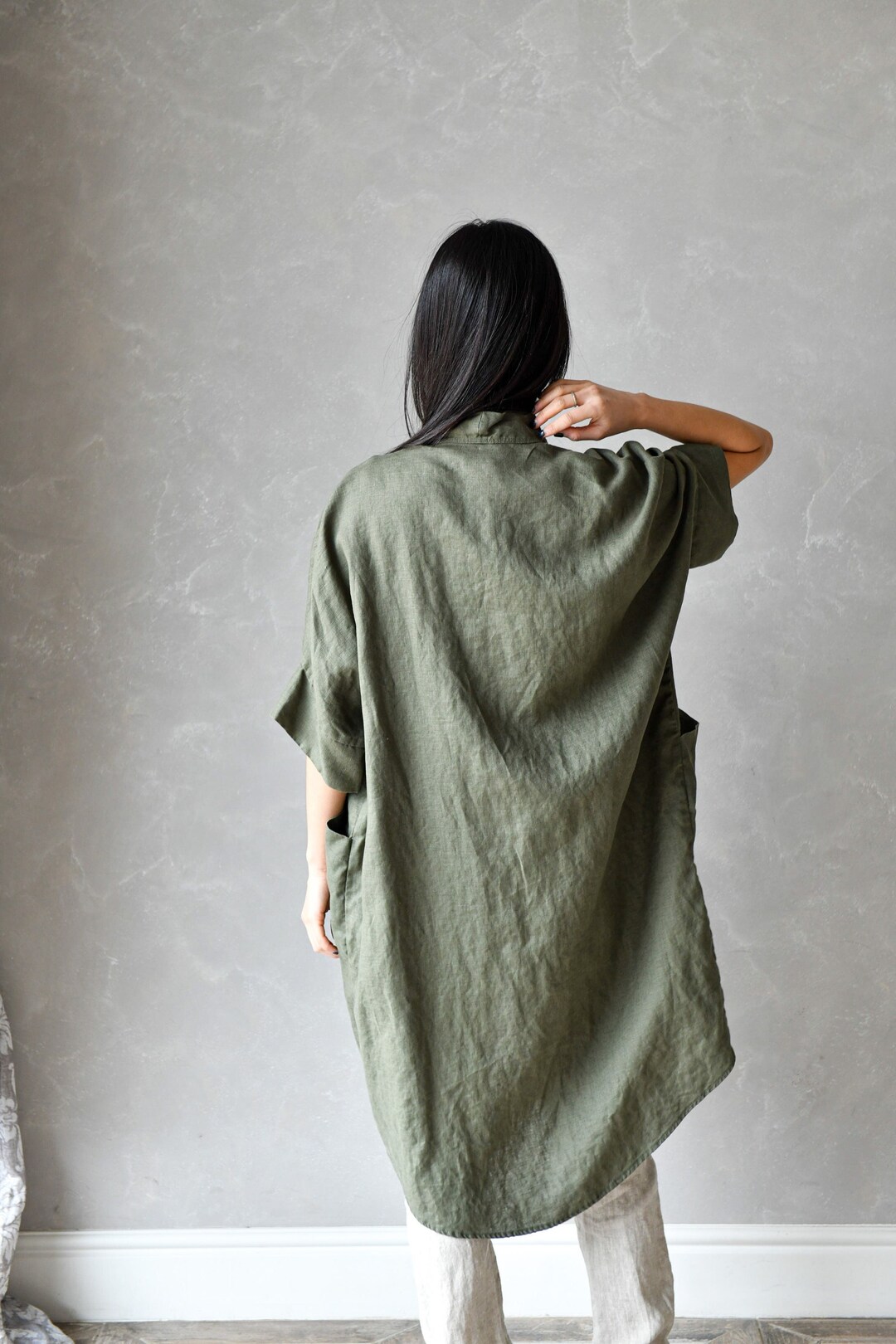 Plus Size Linen Jacket, Linen Kimono Cape Coat, Oversized Open Cardigan ...