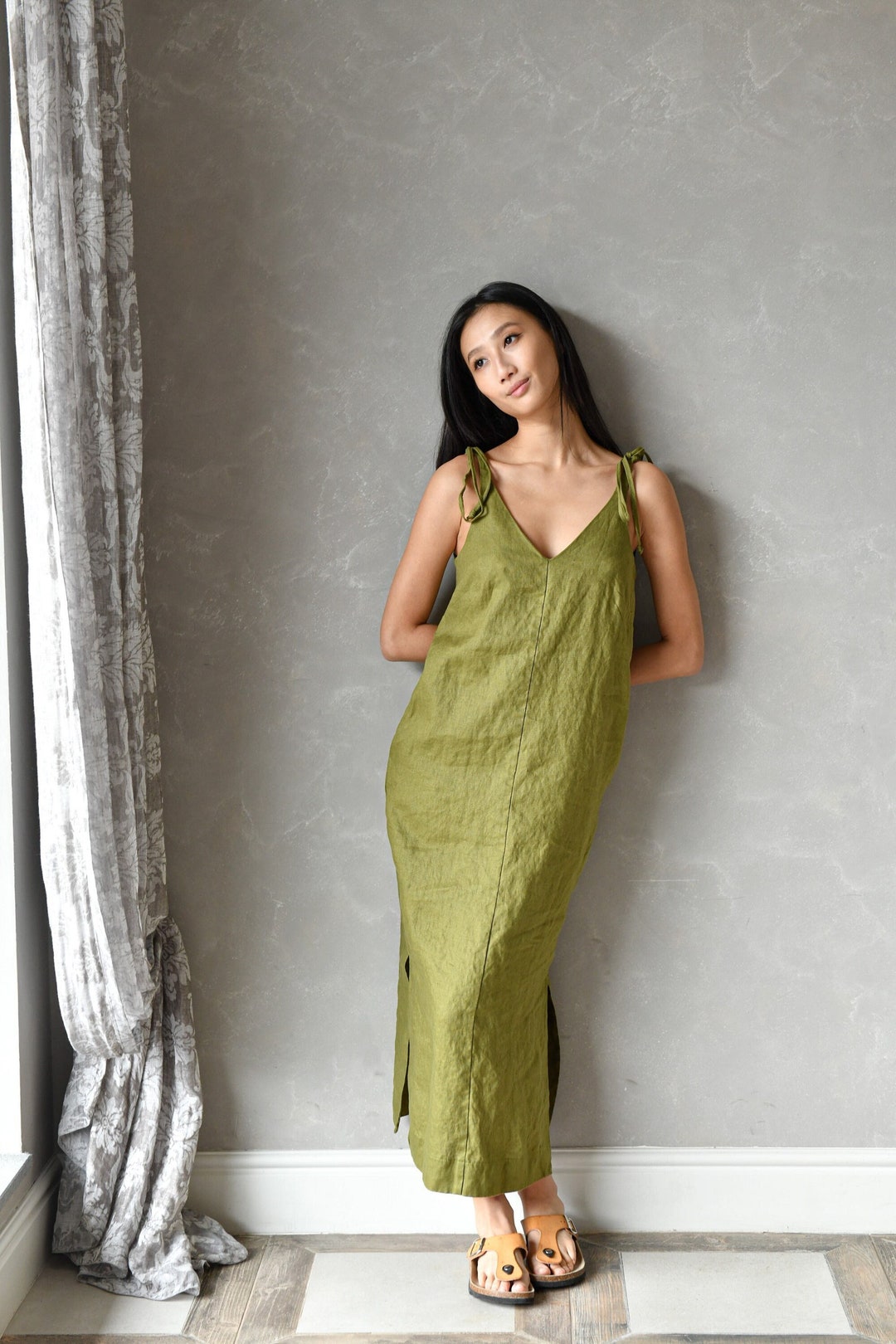 Linen Slip Dress, Sleeveless Linen Dress, Linen Pinafore Dress ...