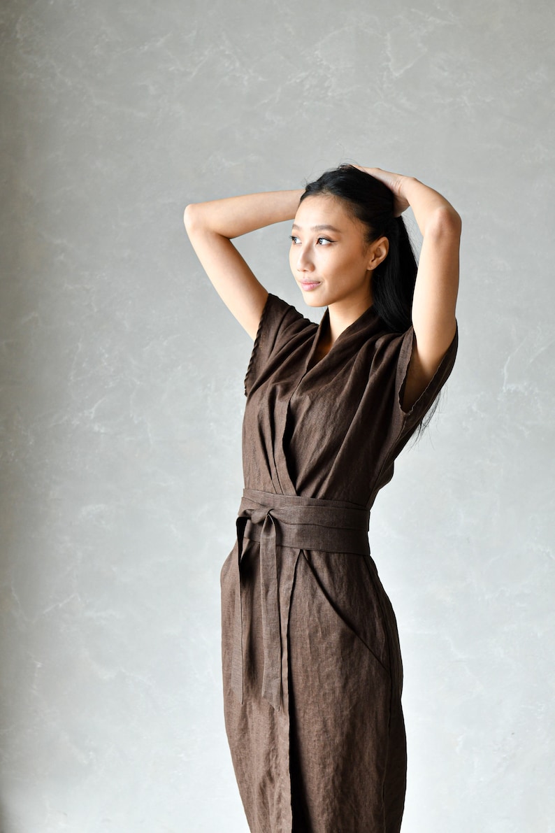 Linen Japanese Kimono Dress Linen Wrap Dress Romantic Linen - Etsy