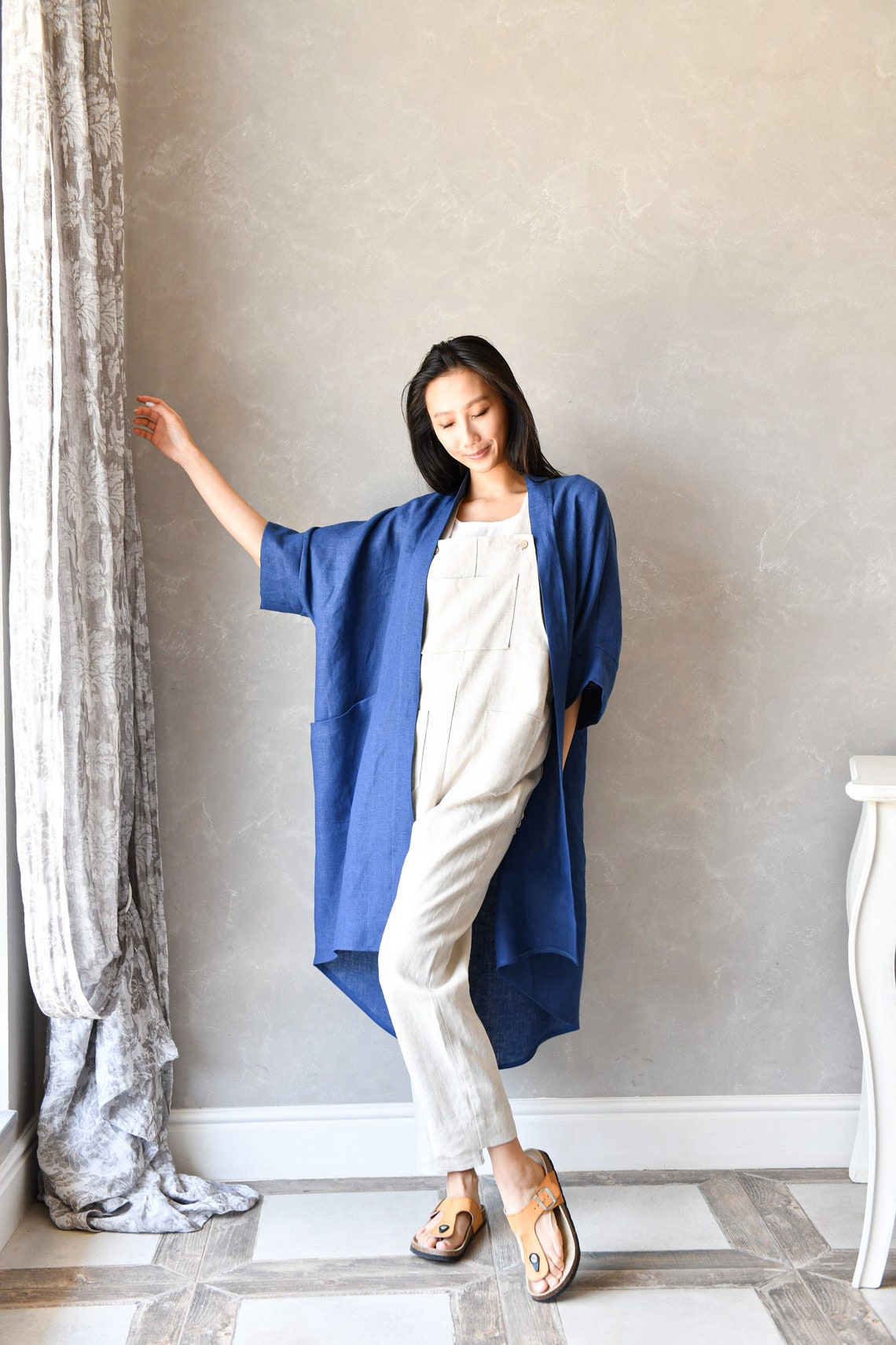 Long Linen Duster Linen Kimono Jacket Linen Asymmetric Coat - Etsy