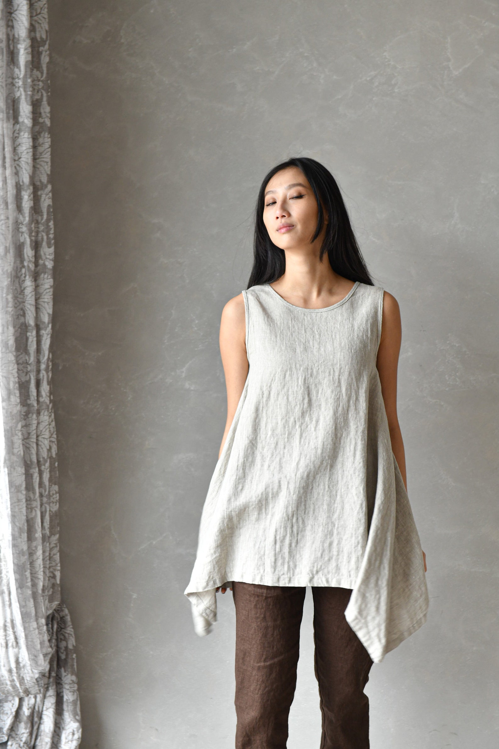 Linen Tank Top, Linen Tunic Top, Sleeveless Line Top, Natural Beige ...