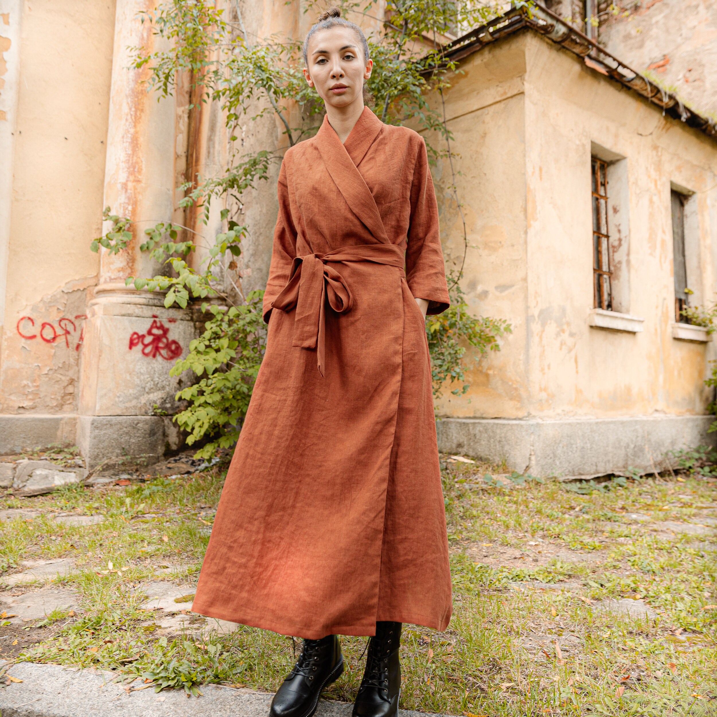 Linen Wrap Dress Long Linen Dress Maxi Wrap Dress NORA | Etsy