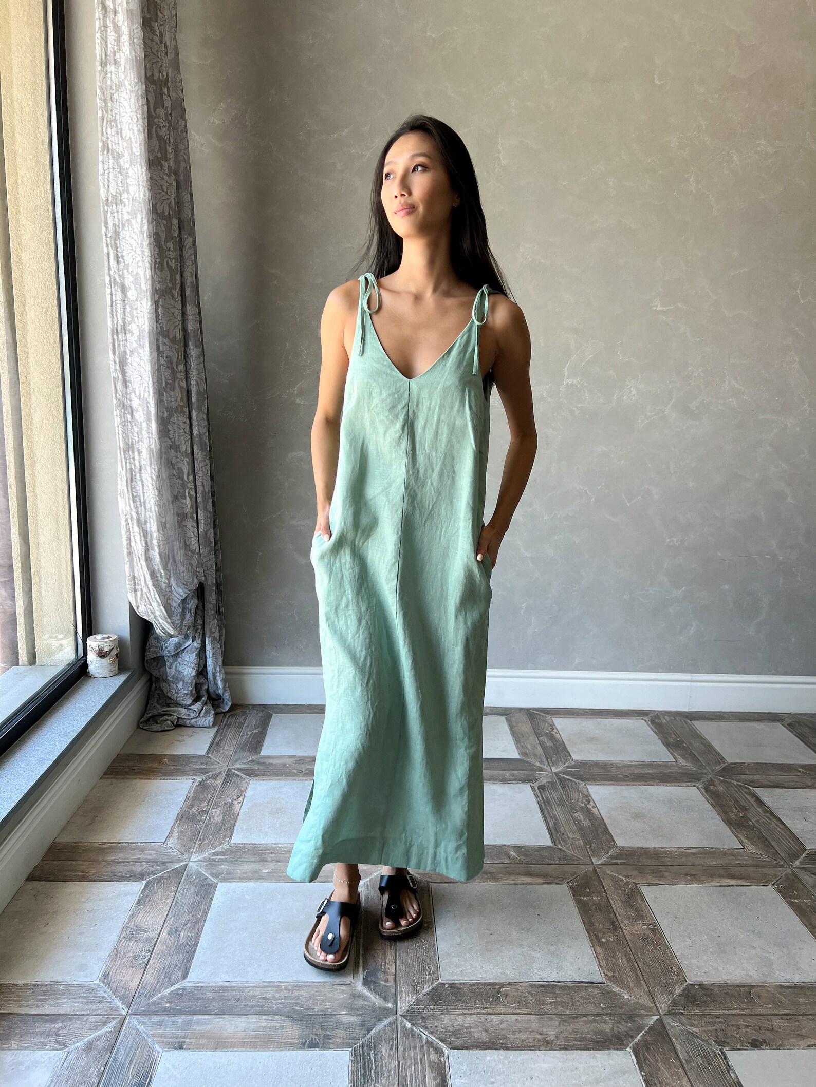 Summer Linen Slip Dress, Spaghetti Strap Dress, Linen Pinafore Dress ...