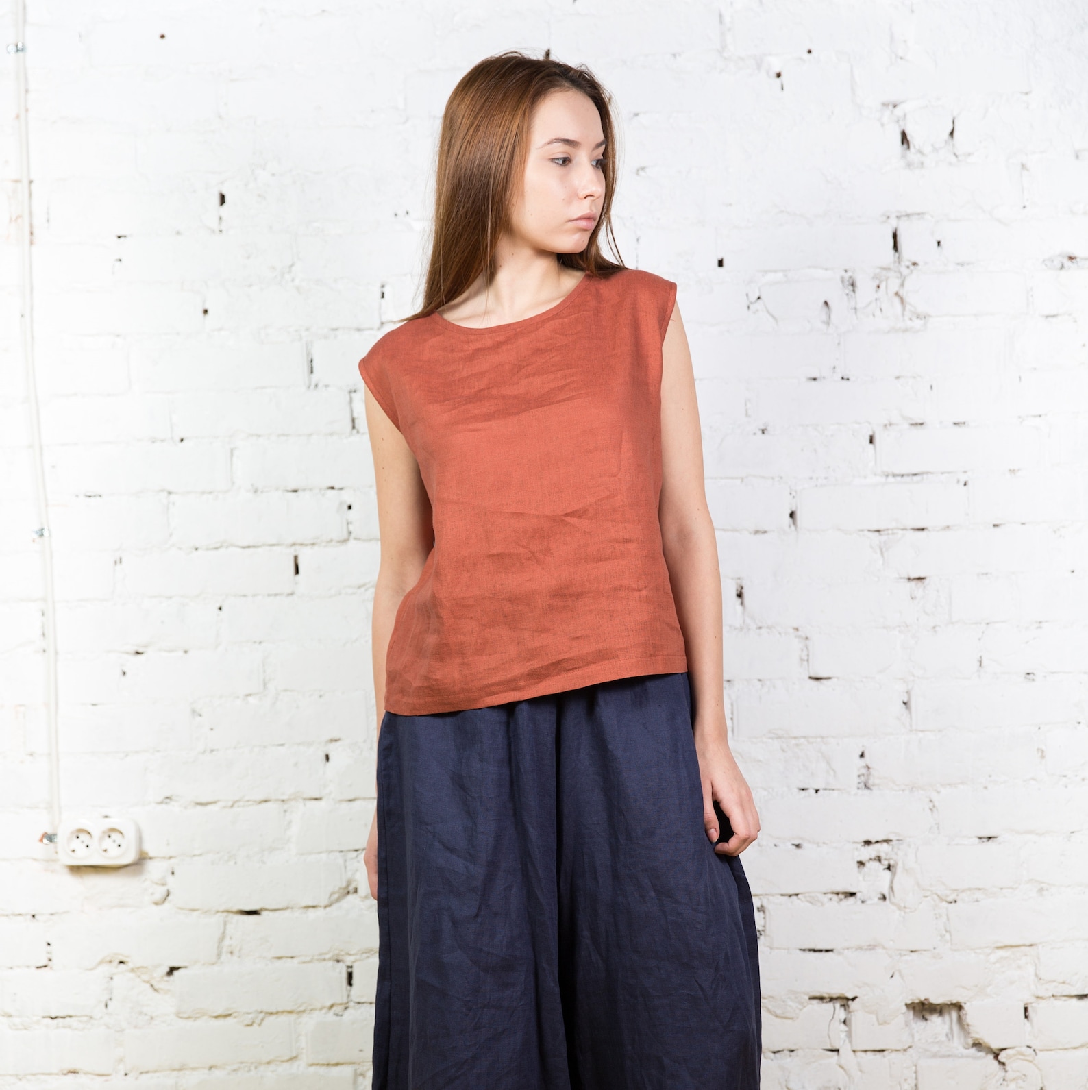 Loose Fitting Linen Crop Top LISA / Pure Linen Tank Top Women - Etsy