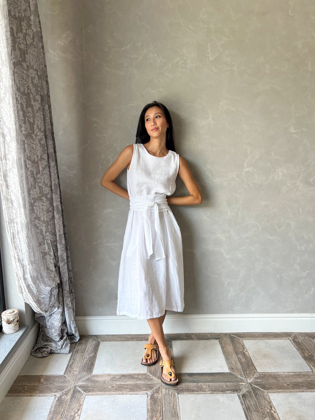 White Linen Multiway Dress, Linen Wrap Dress, Modest Wedding Dress ...