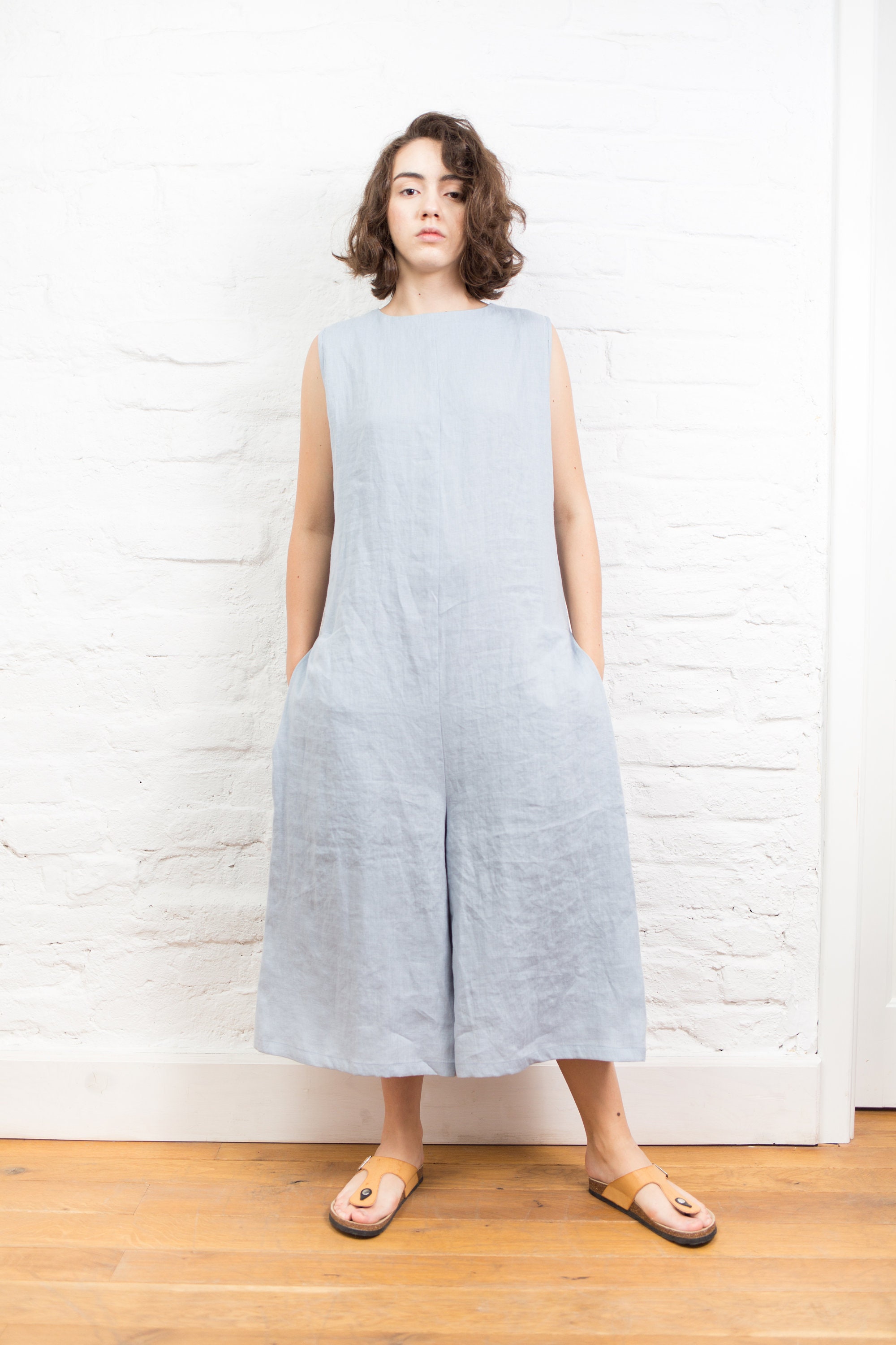Linen jumpsuit JANE linen romper linen overalls womenwide leg | Etsy