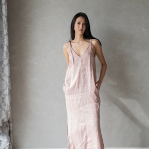 Linen Slip Dress, Linen Pinafore Dress, Summer Linen Dress, Spaghetti ...
