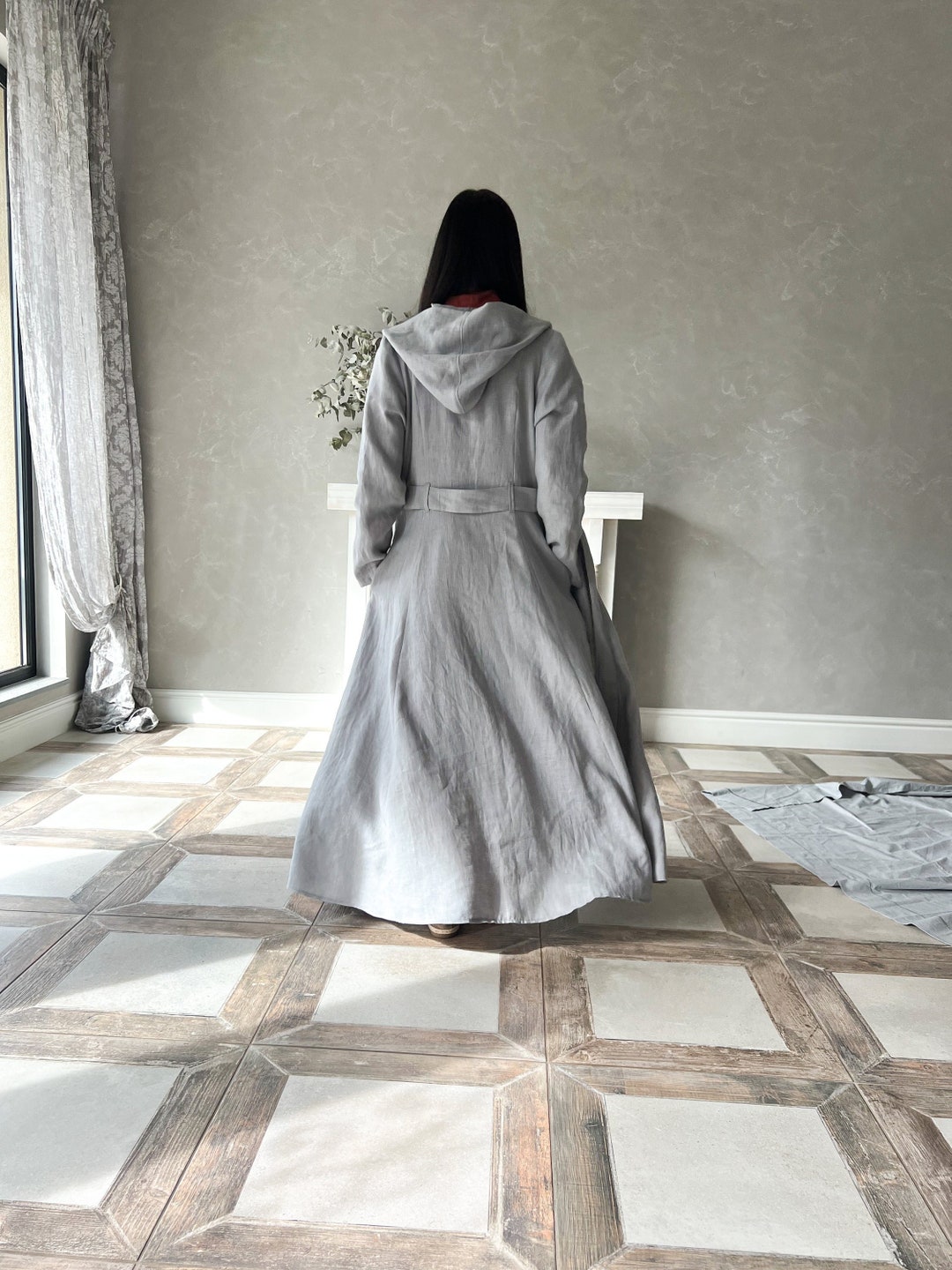 Long Linen Hooded Coat, Linen Jacket Women, Linen Princess Coat, Summer ...