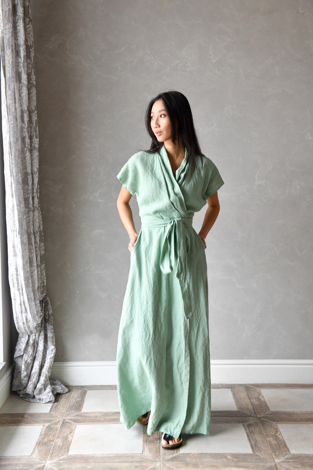 Long Linen Wrap Dress, Beach Wedding Dress, Linen Maxi Dress, Summer ...