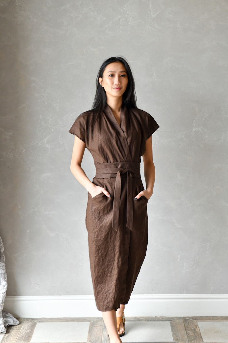 Linen Japanese Kimono Dress Linen Wrap Dress Romantic Linen - Etsy