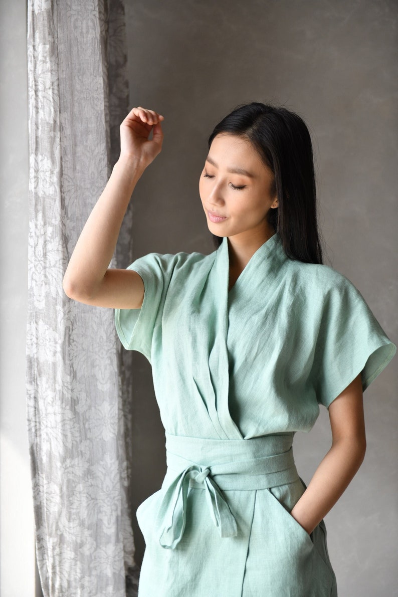 Linen Japanese Dress Linen Wrap Dress Summer Linen Dress - Etsy