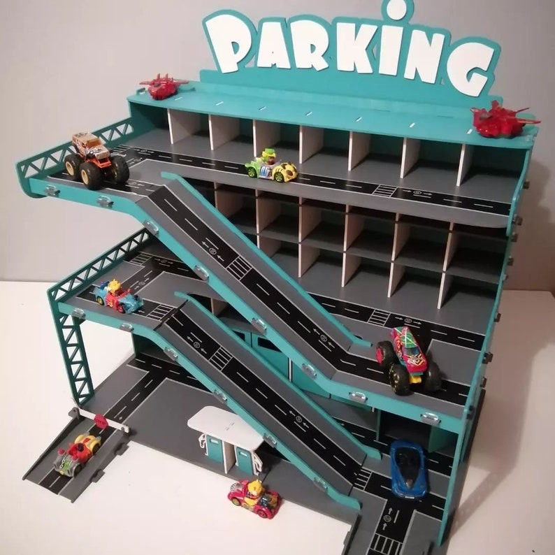 Wooden Toy Car Garage With Ramps, Doors, Gas Station - Etsy UK