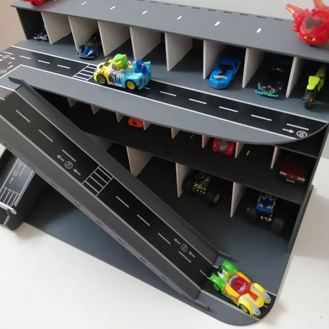Wooden Toy Car Ramp Shelf, Toy Car Storage, Car Wheels Garage, Kids ...