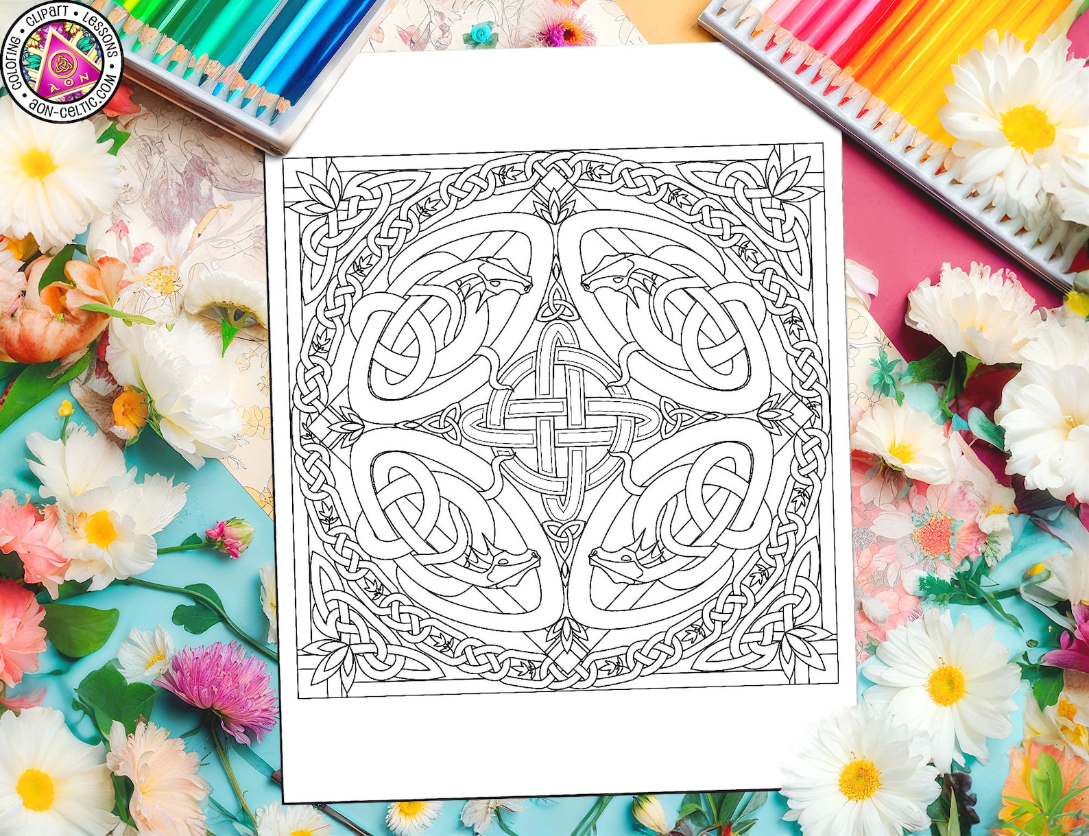 Celtic Dragon Coloring Page: Lugh’s Serpent and Knotwork (printable PDF ...