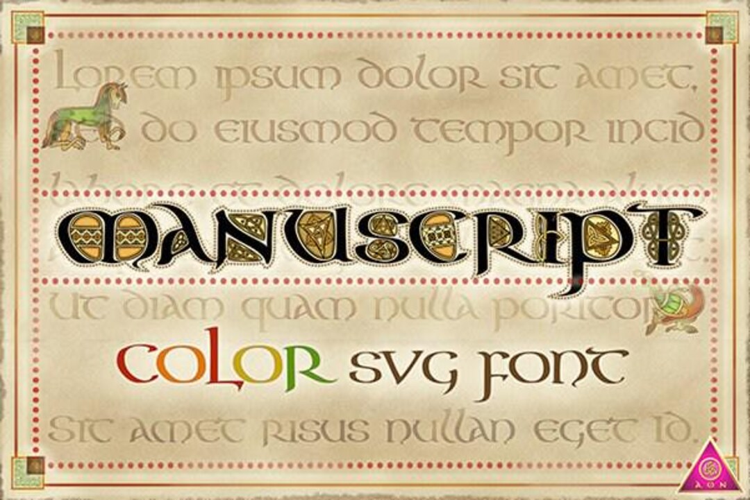 Celtic Manuscript Font: Colorful Decorative Letters (SVG Opentype) - Etsy