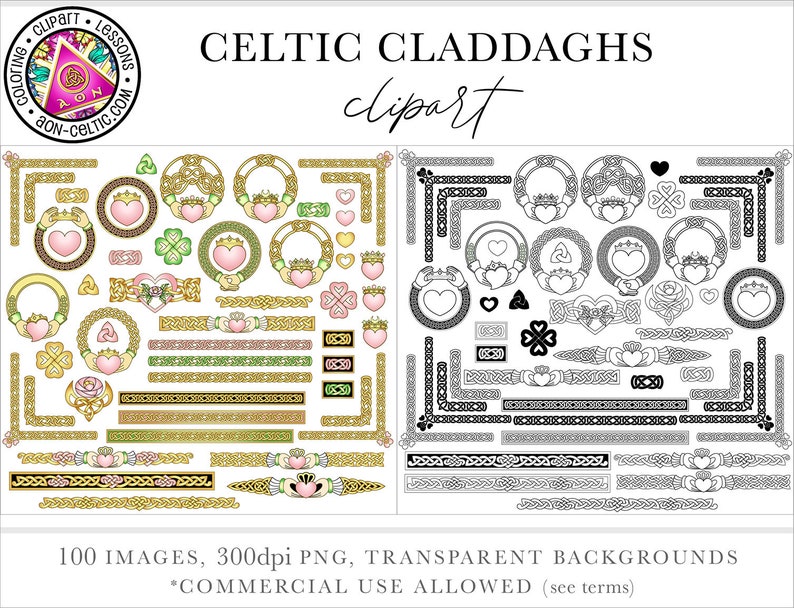 CELTIC Clipart Theme Pack Claddagh Clipart Rose & Gold INVITATIONS ...