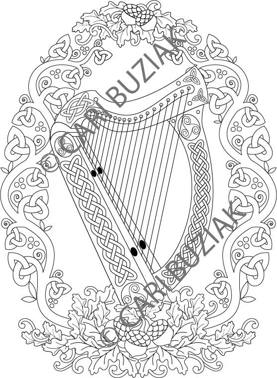 CELTIC COLORING Page Harp of Ireland Irish Colouring - Etsy