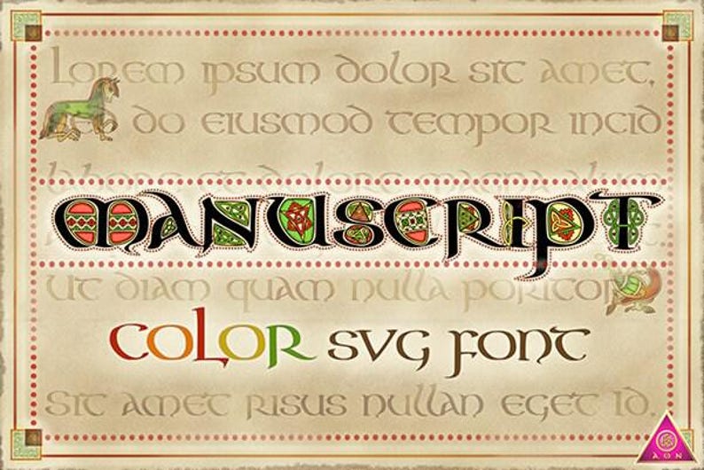 Celtic Calligraphy Font: Colorful Manuscript Style - Opentype SVG ...