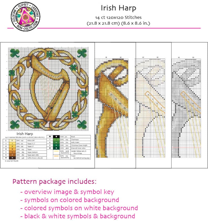 Irish Cross Stitch Pattern: Celtic Harp and Shamrocks - PDF Download - Etsy