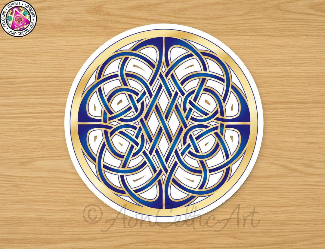 Celtic Knot Sticker: Interlocking Mandala Design (blue and Gold) - Etsy