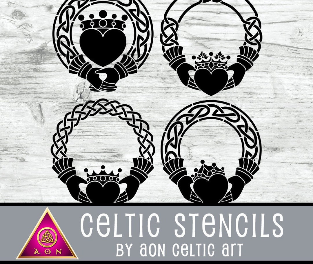 CELTIC STENCILS Claddagh Crests 1 Irish Cricut Silhouette Knots Fantasy ...