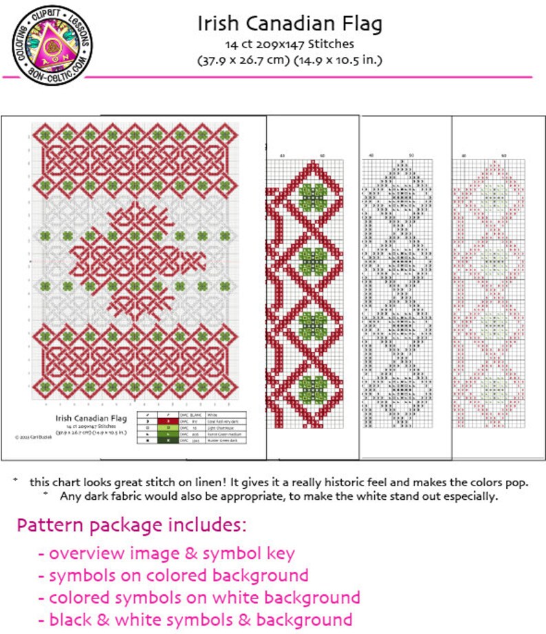 CELTIC Cross-stitch Pattern Irish Canadian Flag Irish - Etsy