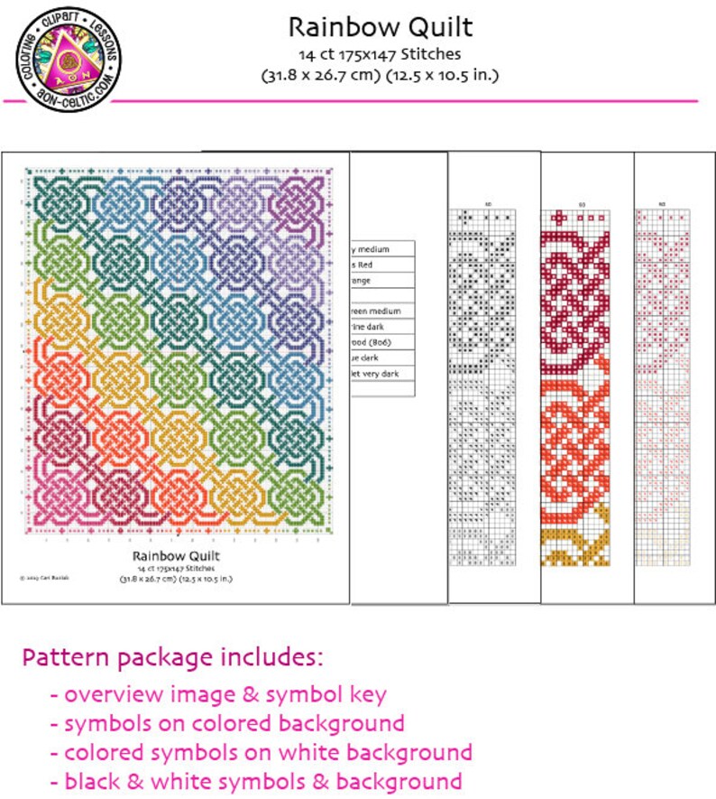 CELTIC Cross-stitch Pattern Rainbow Quilt Irish Chart Embroidery Knots ...