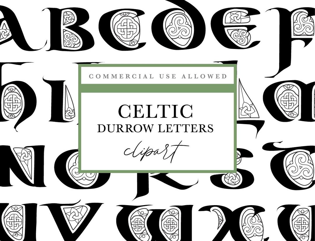 CELTIC Clipart ALPHABET - Durrow Decorated Letters - Black & White ...