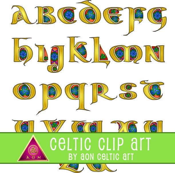 CELTIC Clipart ALPHABET Durrow Decorated Letters Full Color INVITATIONS ...