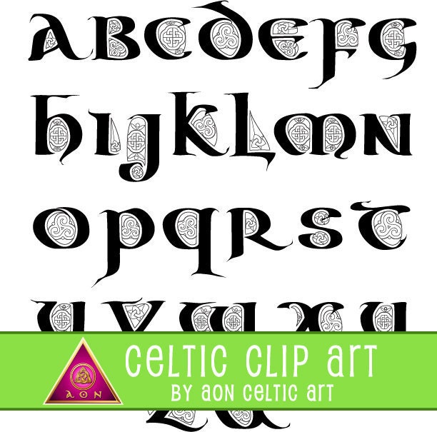 CELTIC Clipart ALPHABET Durrow Decorated Letters Black & White ...