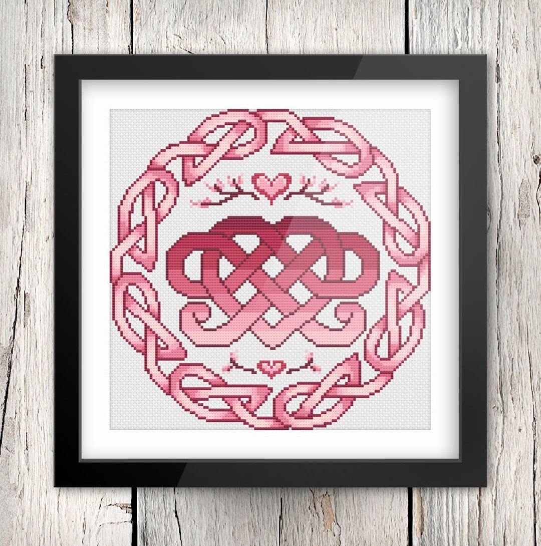 Irish Celtic Cross-stitch Pattern - Love Crest With Heart and Flower - Etsy