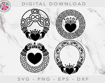 CELTIC STENCILS Claddagh Crests 1 Irish Cricut Silhouette Knots Fantasy Svg Cut File Clipart ...