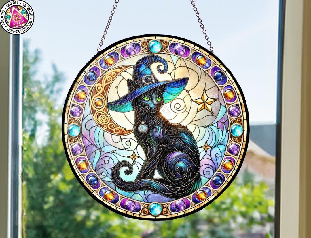 Celtic Stained Glass Suncatcher - Wiccan Cat, Gift for Her, Spooky ...