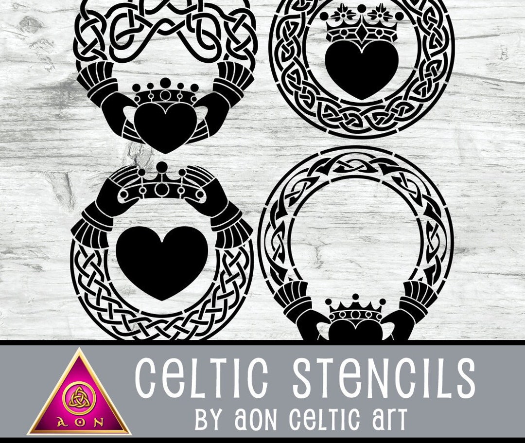 CELTIC STENCILS Claddagh Crests 2 Irish Cricut Silhouette Knots Fantasy Svg Cut File Clipart ...